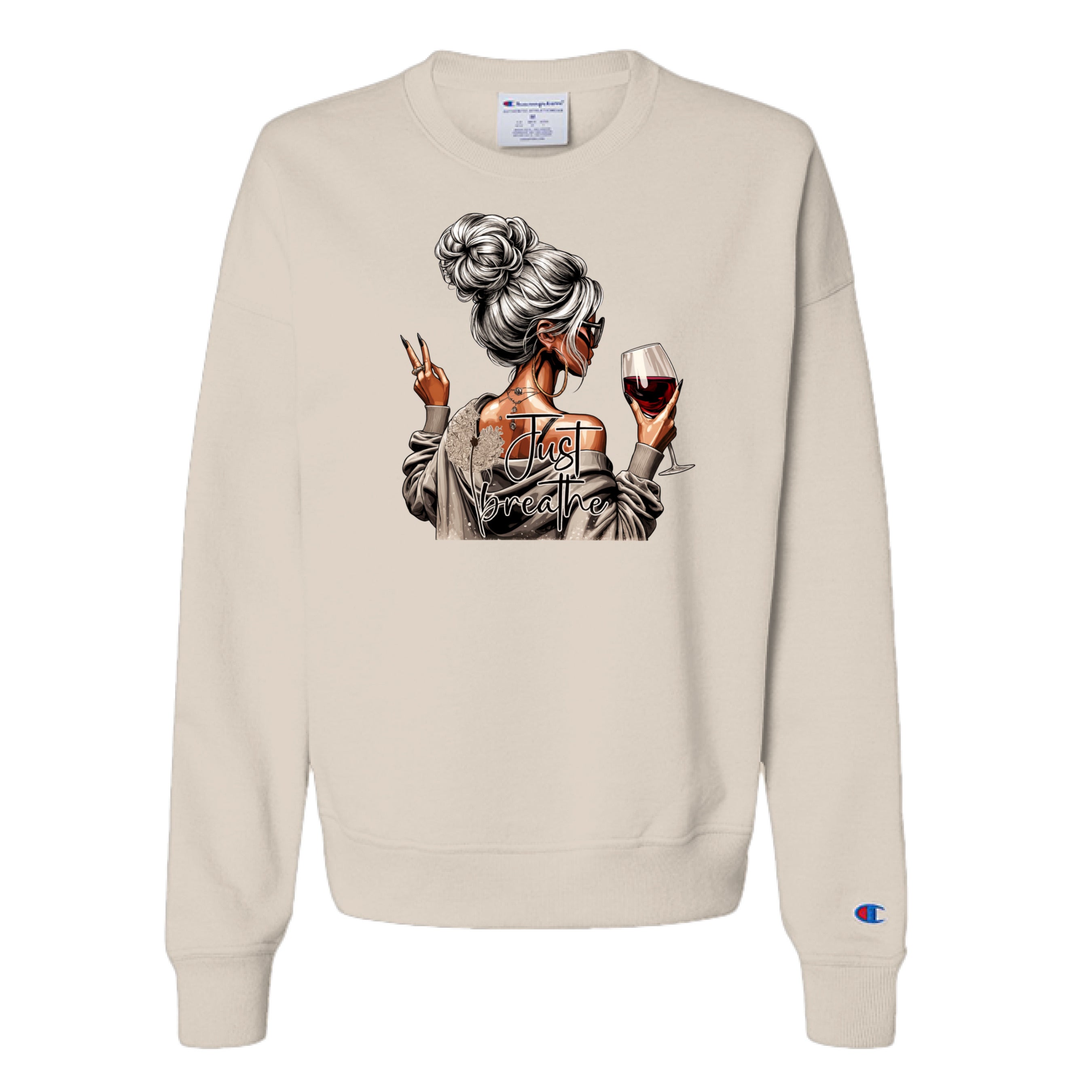Royale Funky Junque Just Breath Wine Lovers Crew Neck Sweatshirt